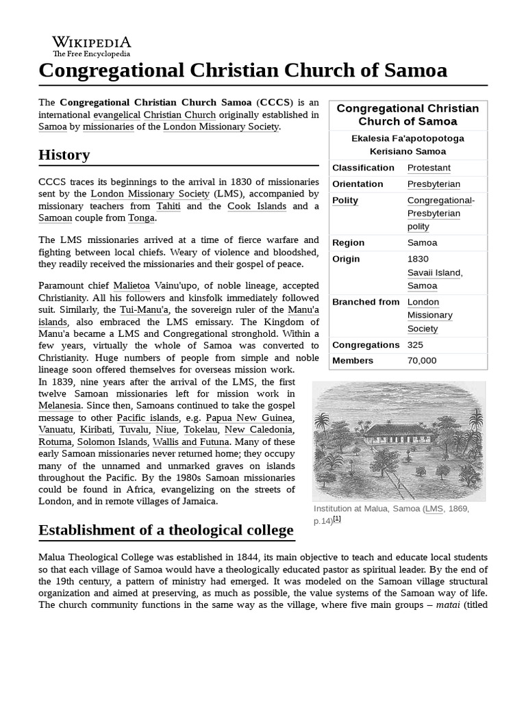 Congregational Christian Church of Samoa | PDF | Calvinism | Protestantism