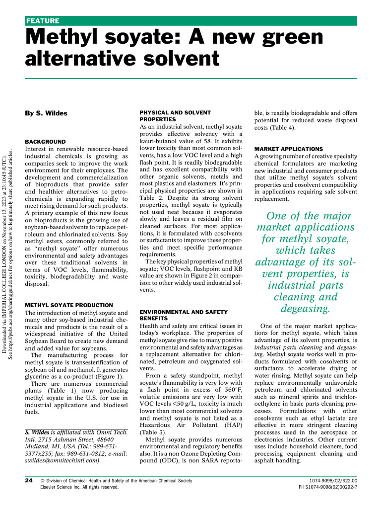 Wildes 2002 Methyl Soyate A New Green Alternative Solvent | PDF ...