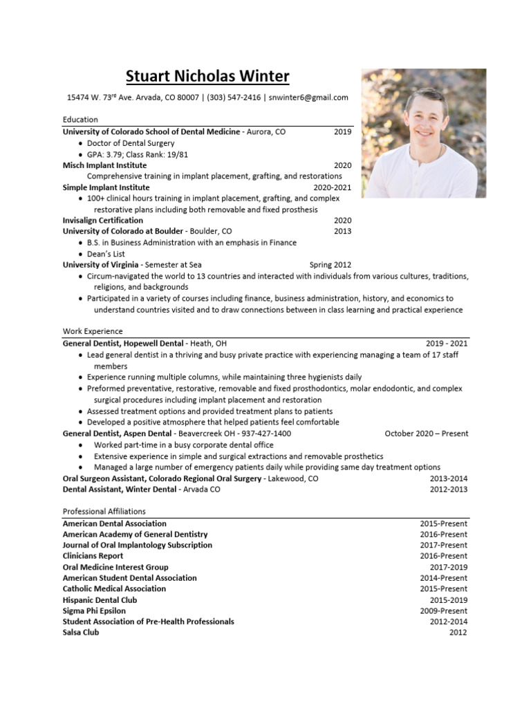 Winter, Stuart CV May 2021 | PDF | Dentistry | Dental Implant