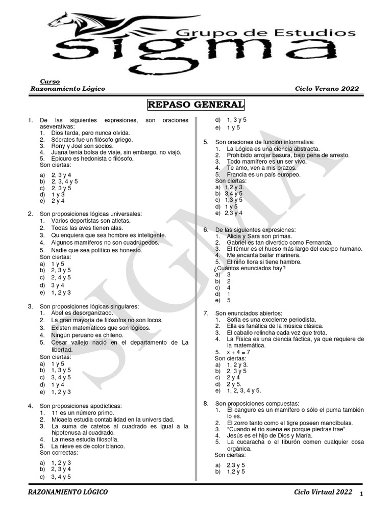 Repaso General 2022 | PDF | Inferencia | Proposición