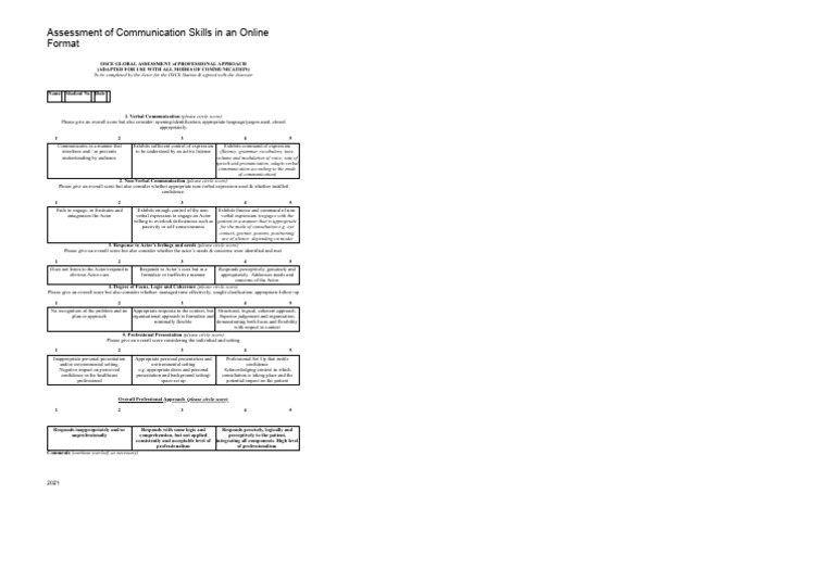 OSCE Assessment of Communication Skills | PDF | Career & Growth | Self ...