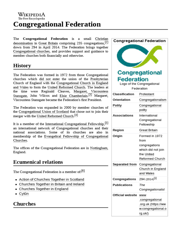 Congregational Federation | PDF | Congregational Church | Theocracy Congregational Federation | PDF | Congregational Church | Theocracy