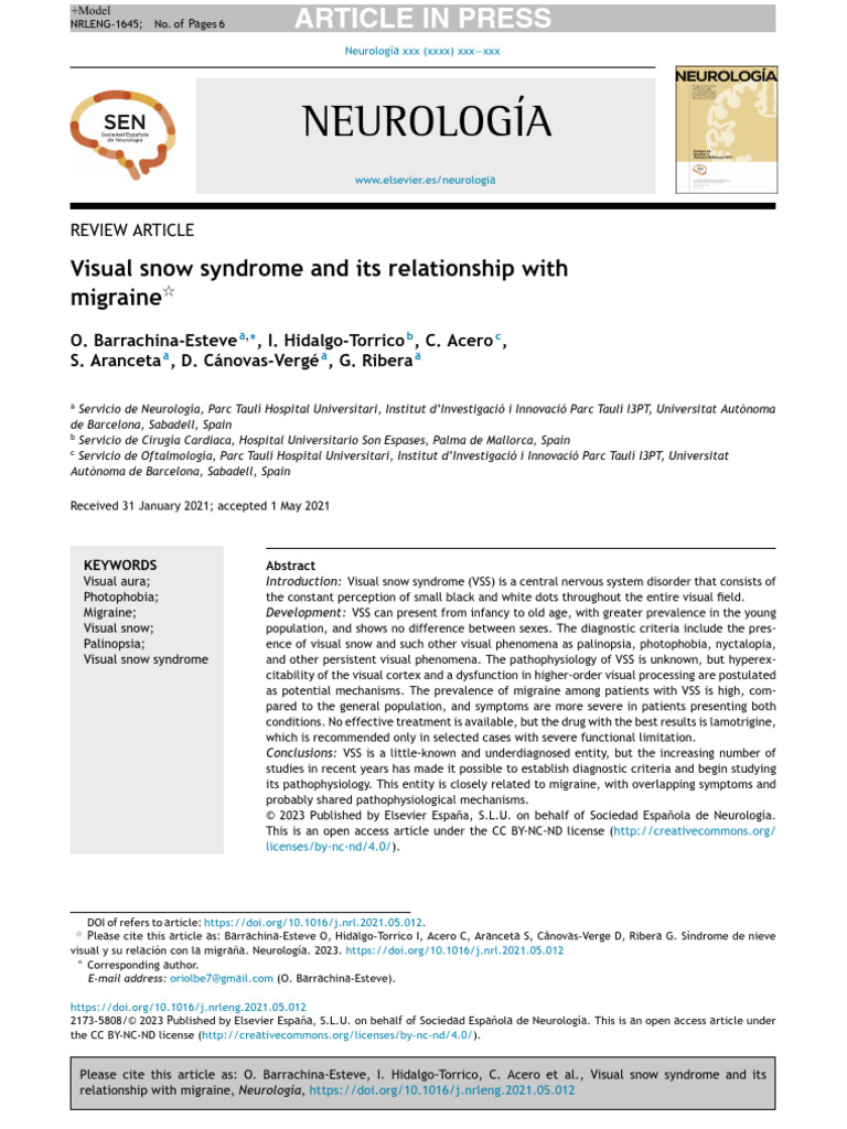 Visual Snow Syndrome and Its Relationship With Migraine | PDF ...