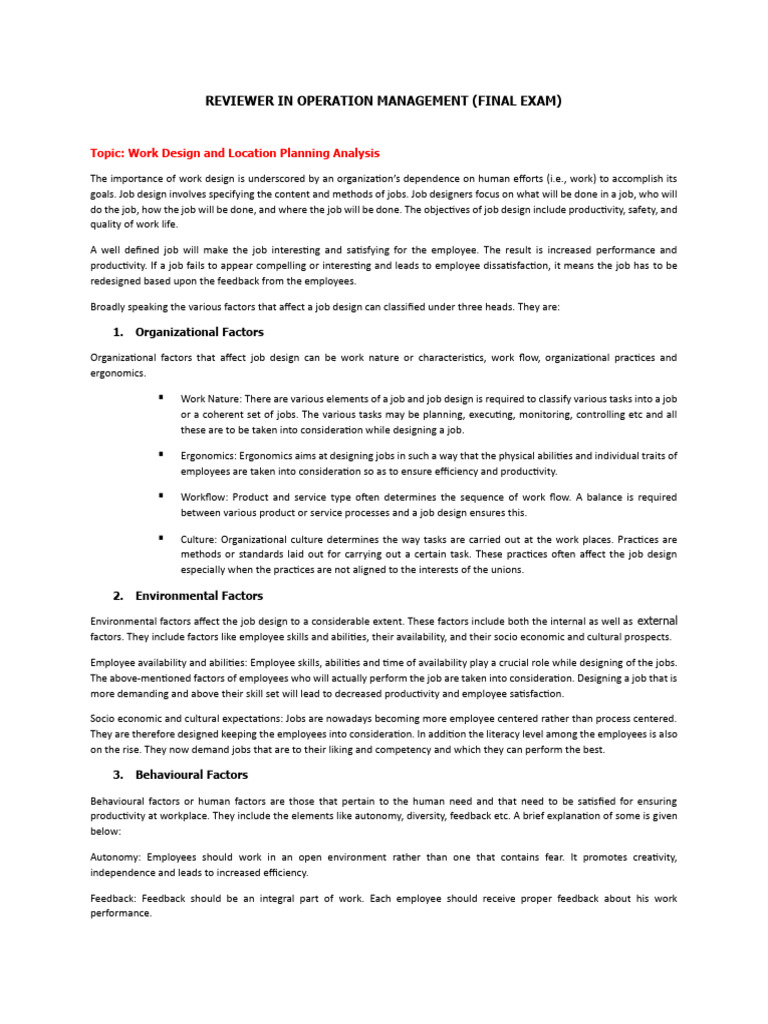 REVIEWER IN OPERATION MANAGEMENT Final Exam | PDF | Production And Manufacturing | Business Process