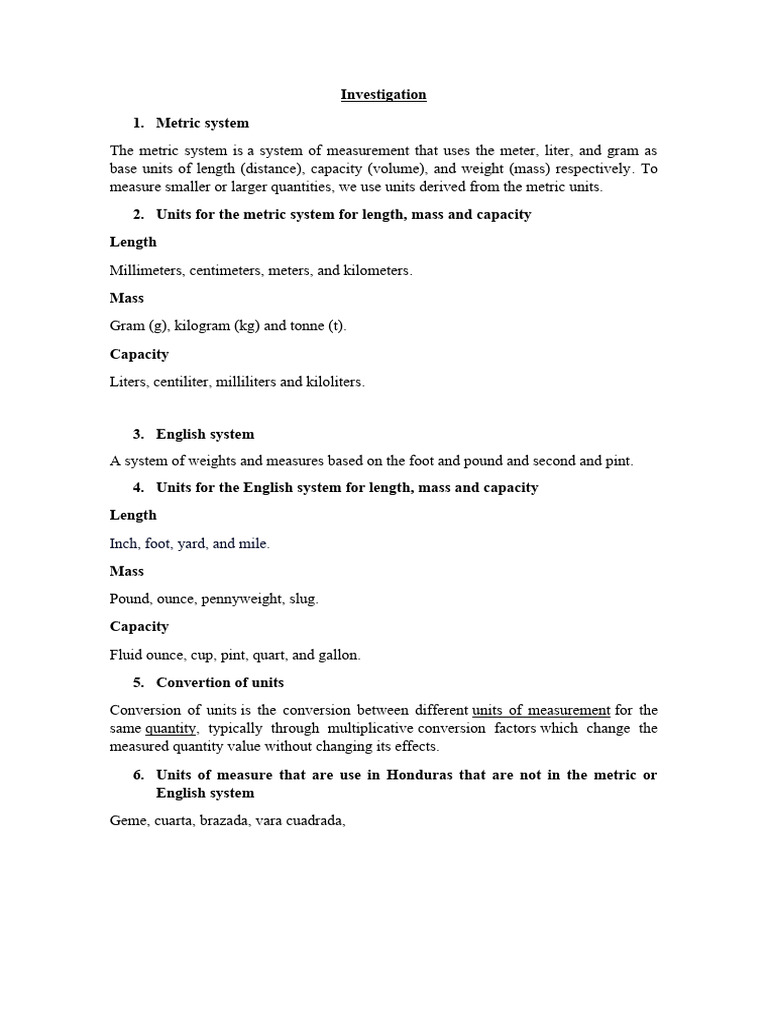 Metric vs English Measurement Systems | PDF | Science & Mathematics