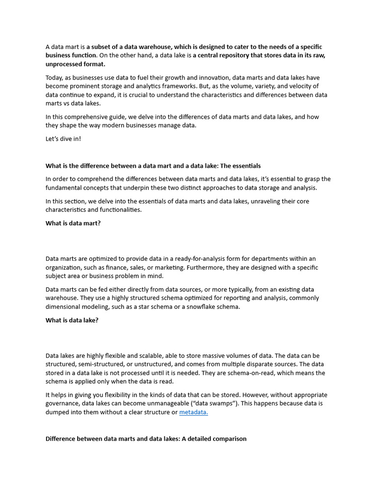 Data Mart and Data Lake | PDF | Analytics | Data Analysis