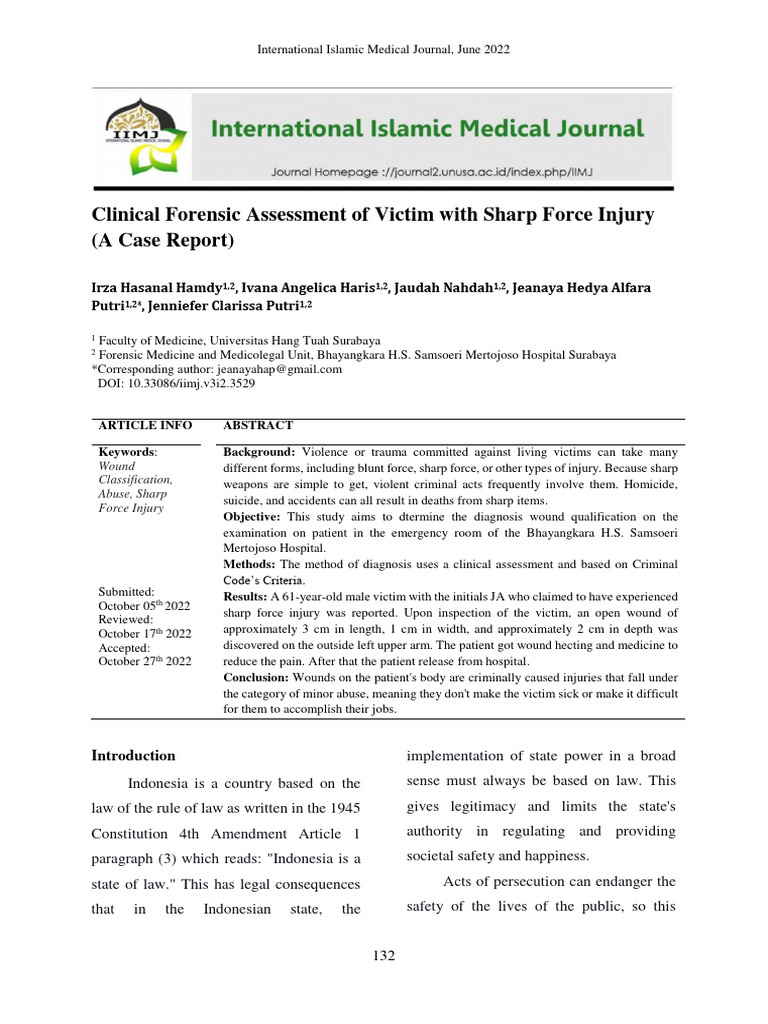 Clinical Forensic Assessment of Sharp Injuries | PDF | Injury | Blade