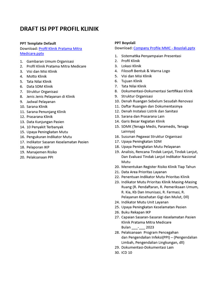 Draft Isi PPT Profil Klinik | PDF