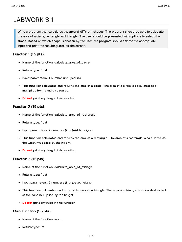 Lab 3 1 | Download Free PDF | Area | Parameter (Computer Programming)