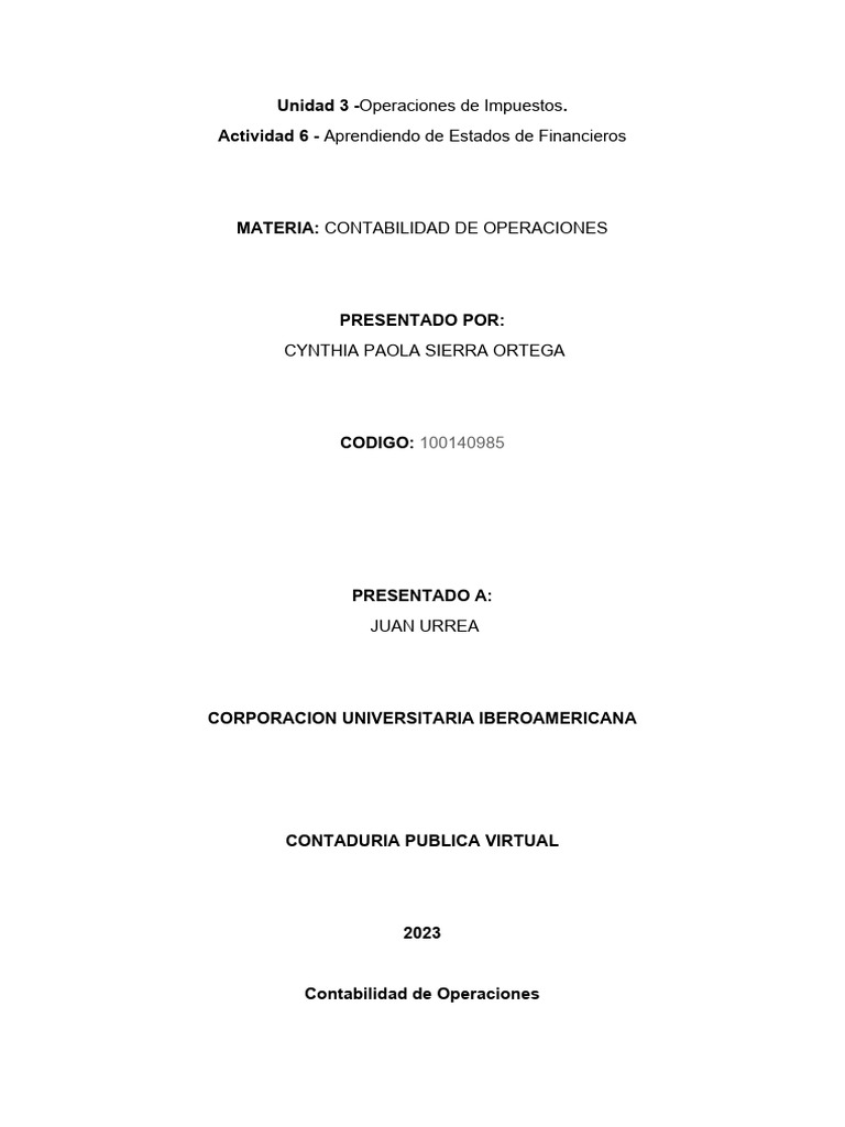 Actividad 6 Contabilidad de Operaciones | PDF | Contabilidad | Estado ... Actividad 6 Contabilidad de Operaciones | PDF | Contabilidad | Estado ...