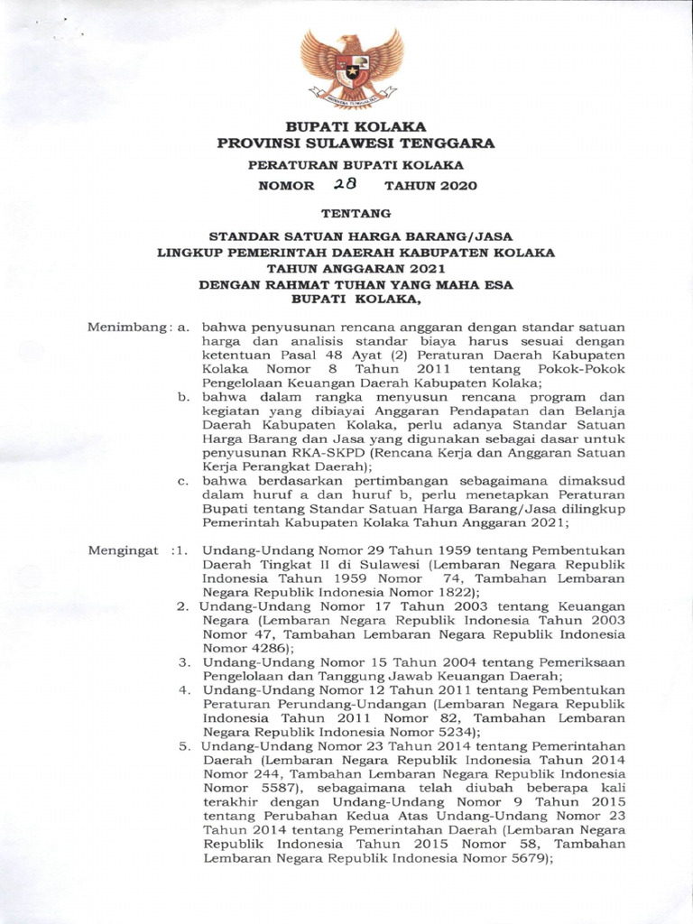 Perbup Nomor 28 Tahun 2020 | PDF