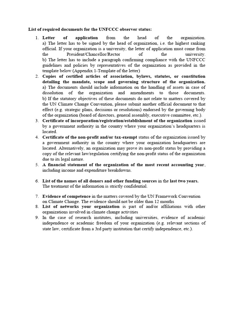 UNFCCC Observer Status Application Guide | PDF | Nonprofit Organization ...