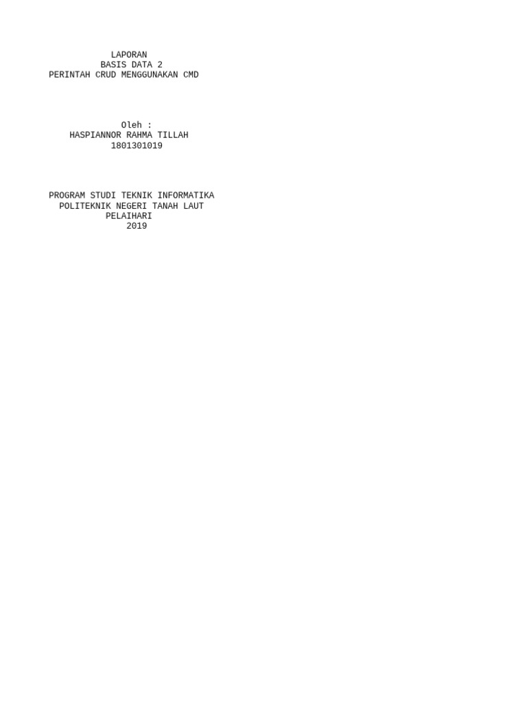 Tugas Praktikum 1 Perintah Crud Menggunakan CMD | PDF