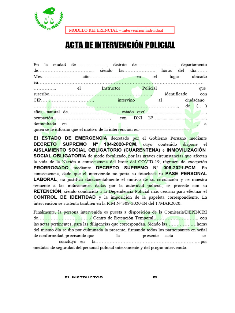 Modelo Acta de Intervencion Policial 5 | PDF | Justicia | Crimen y violencia