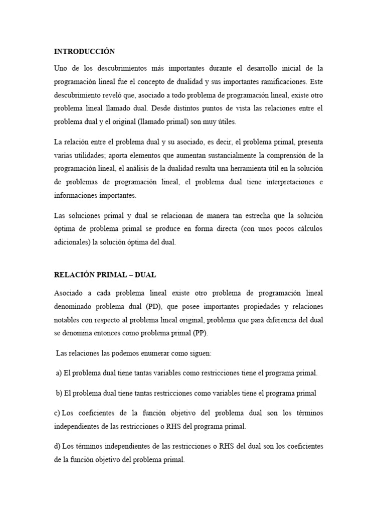 Relacion Primal - Dual | PDF | Programación lineal | Algoritmos