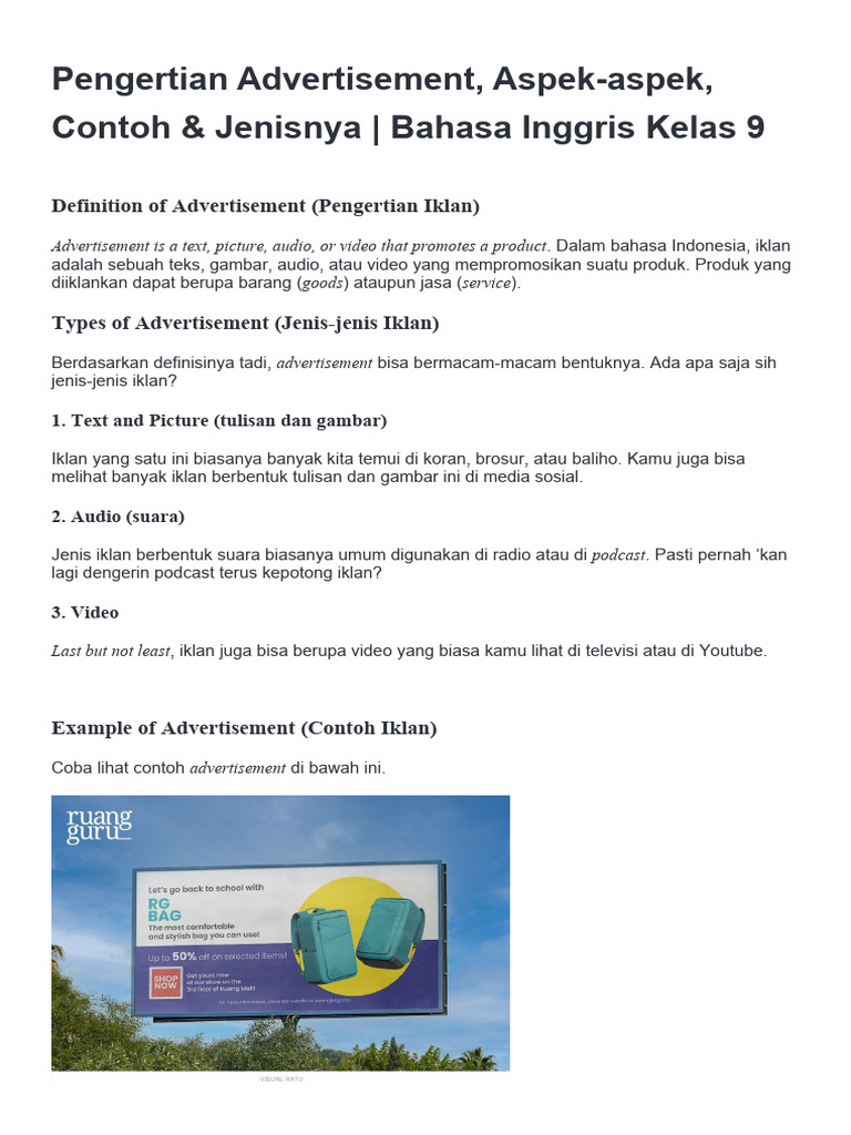 Pengertian Advertisement Students | PDF