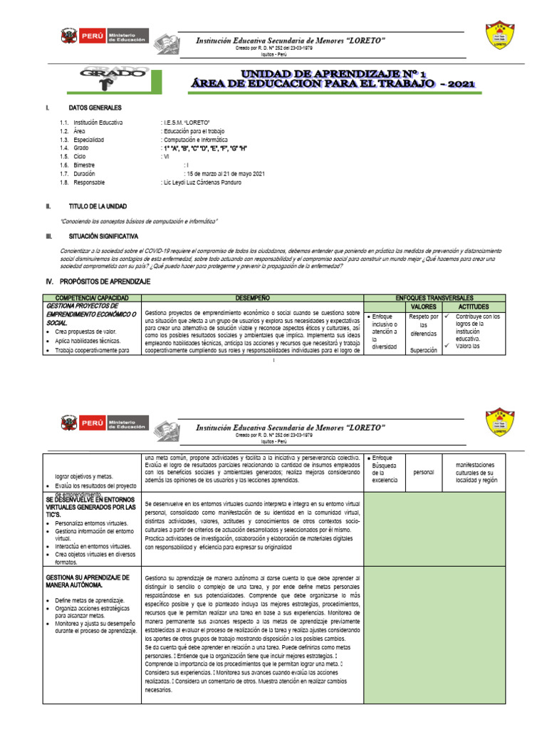 Unidad Ept Computo 2021 | PDF | Aprendizaje | Evaluación