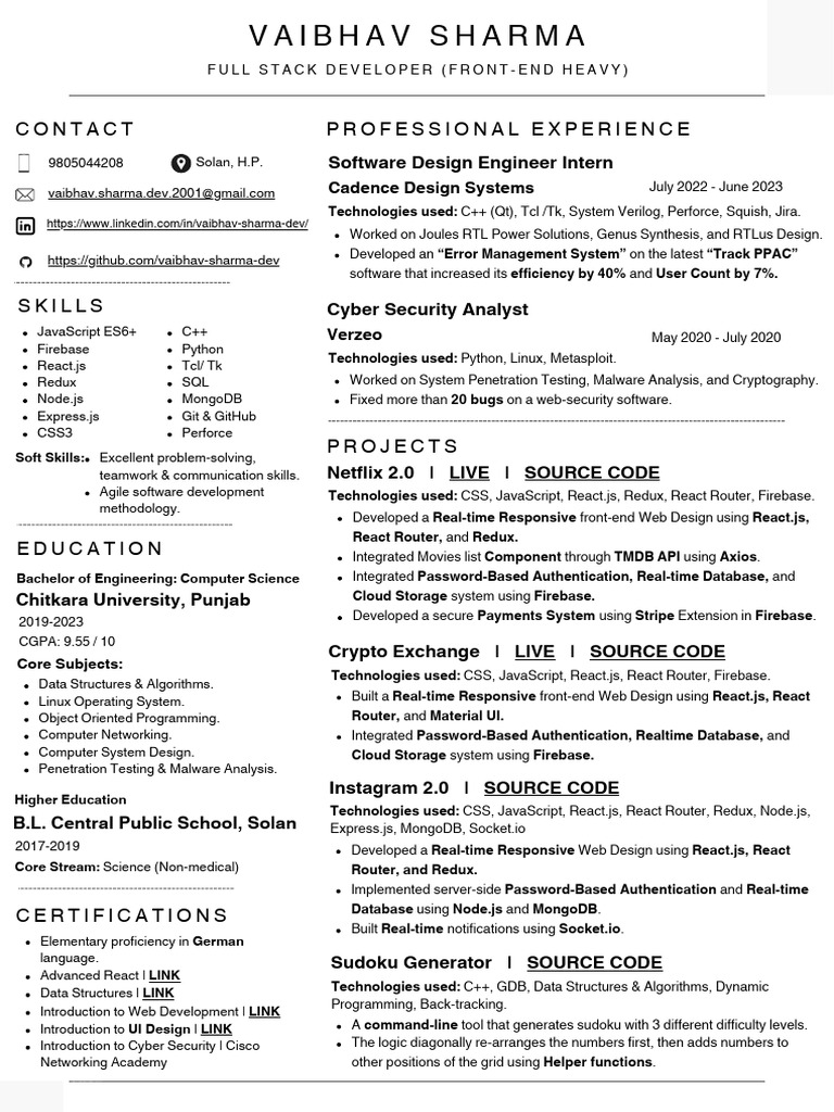 Vaibhav Sharma: Full Stack Developer Profile | PDF | Computing | Software