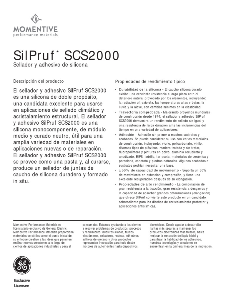SABIC Chile Silicona SilPruf SCS2000 SP | PDF | Silicona | Adhesión