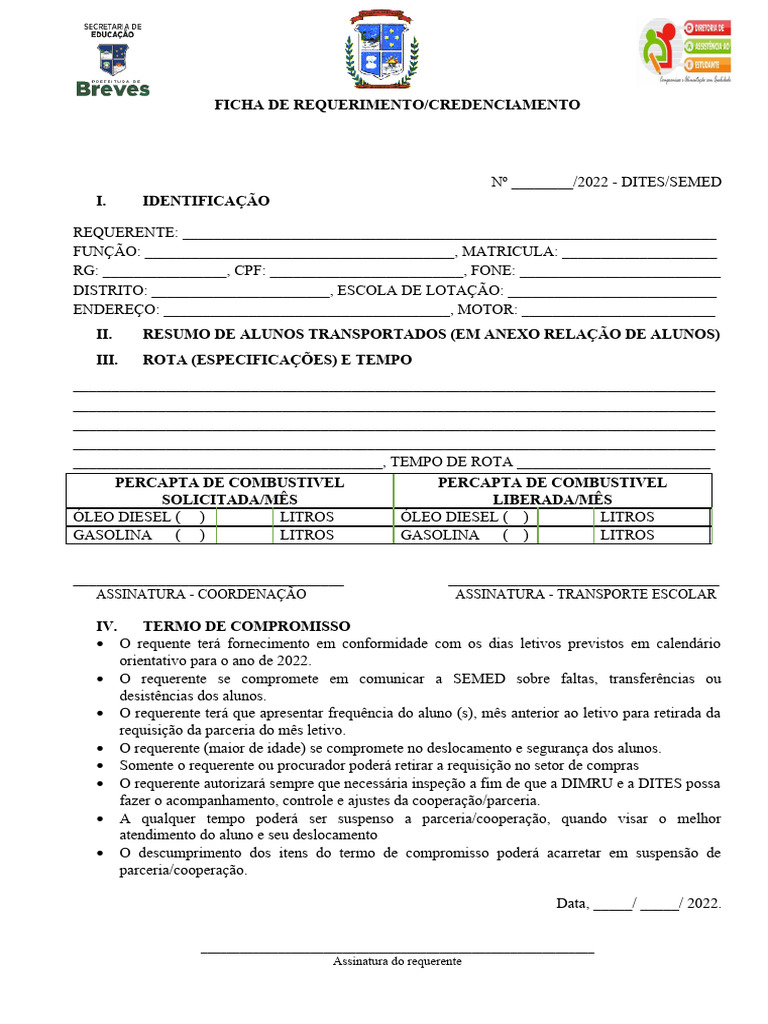 Ficha Requerimento P Combustível - Atual-2022 | PDF