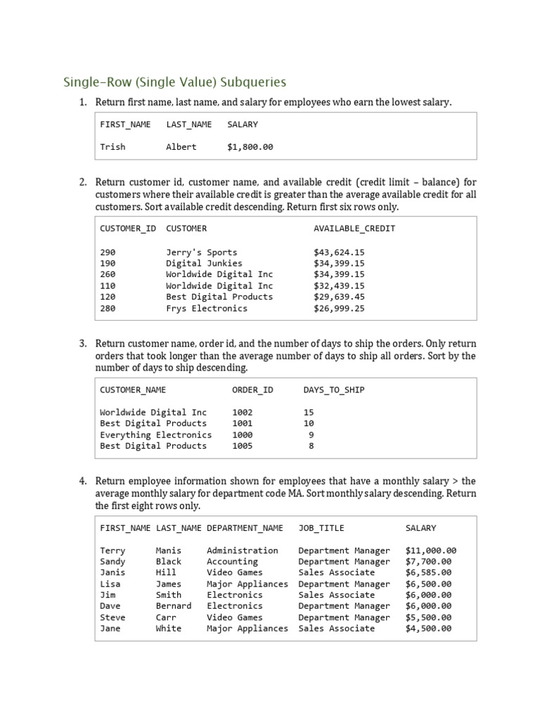 S14 Single Row Subqueries | PDF