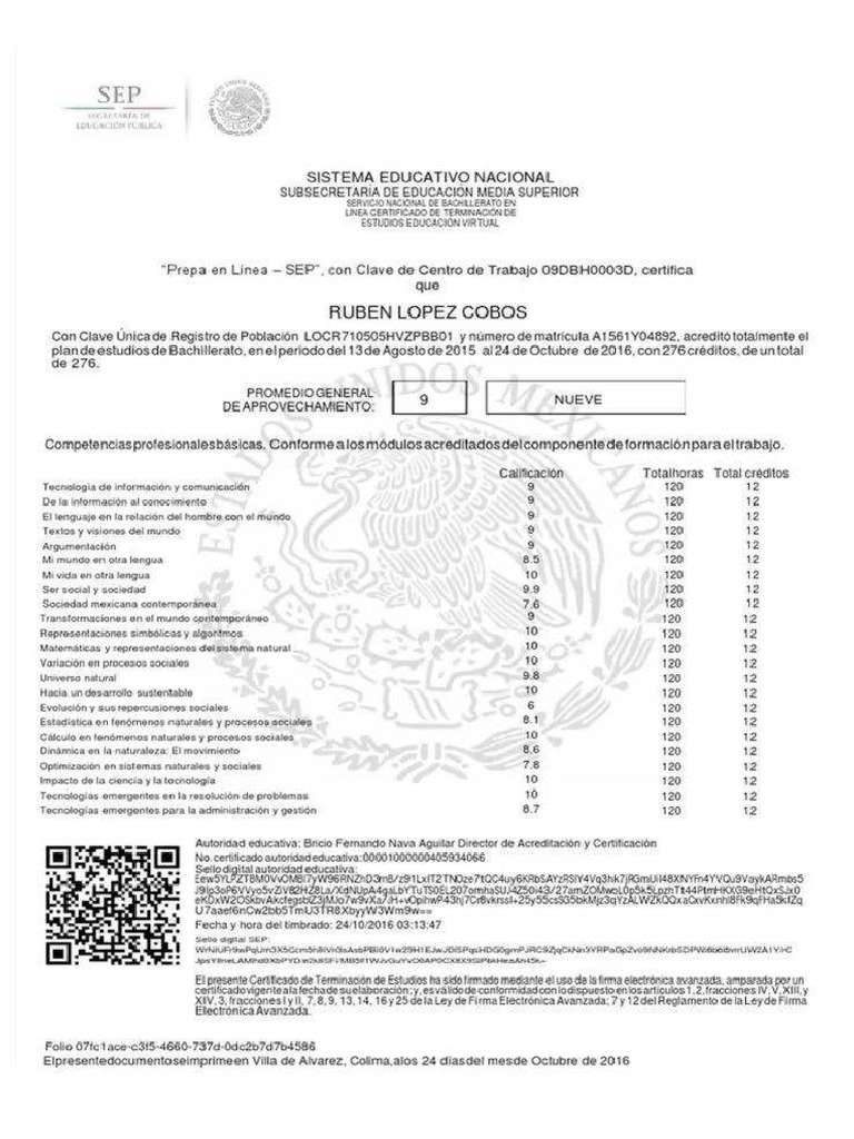 Certificado de Preparatoria | PDF