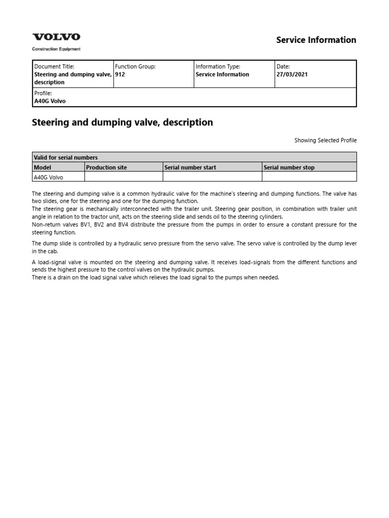 Steering and Dumping Valve Overview | PDF | Valve | Pump