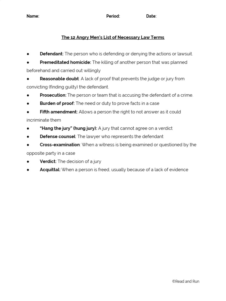 Preview of 12 Angry Men Law Terms | PDF | Law