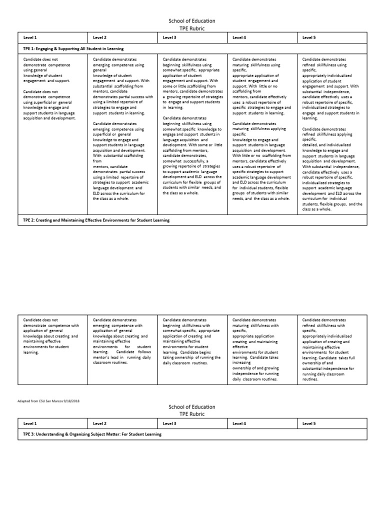 Tpe Rubric Spring 2023 | PDF | Pedagogy | Learning