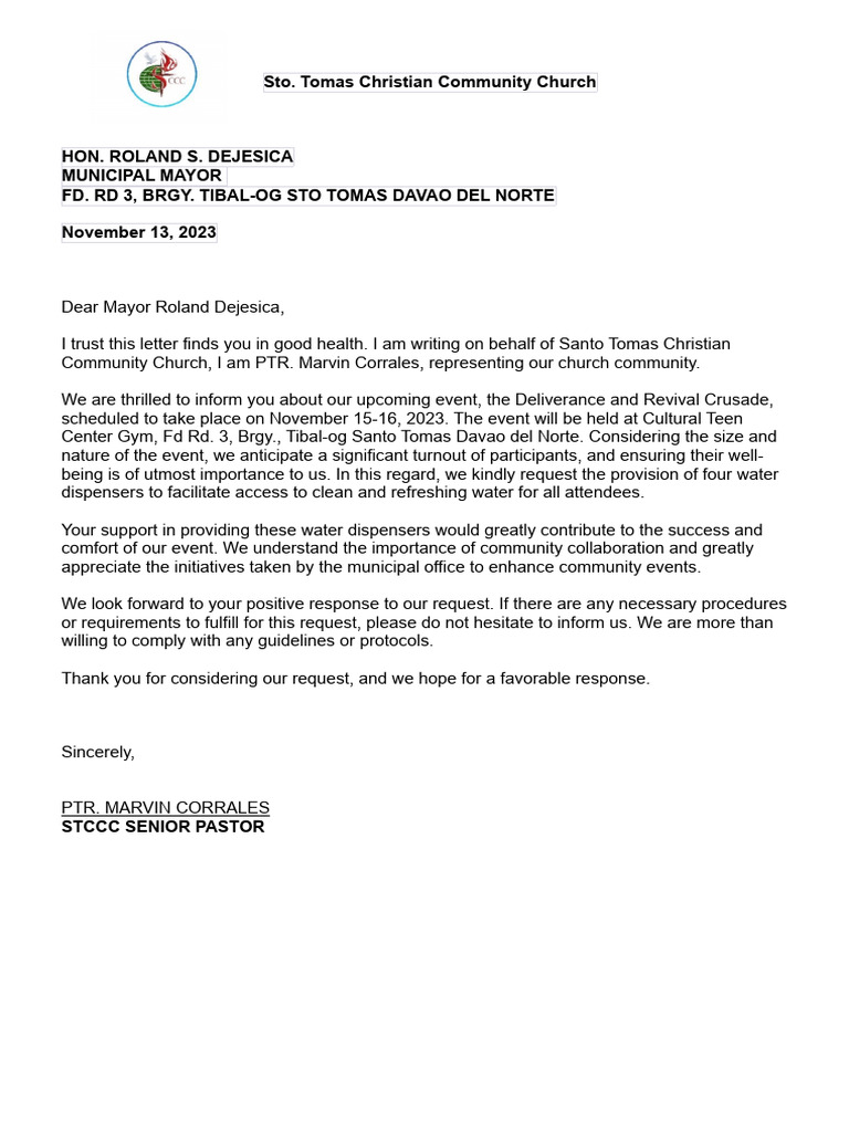 Request Letter Water Dispenser | PDF