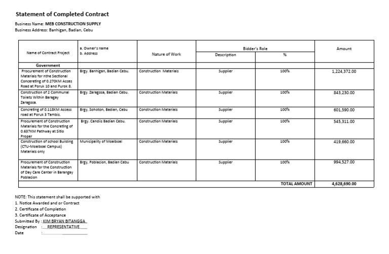 Statement of Completed Contract (Updated) | PDF