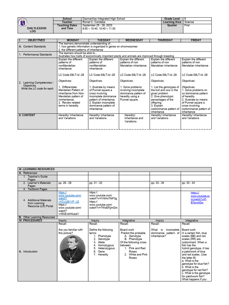 DLL Q1 Week 5 | PDF | Dominance (Genetics) | Genotype