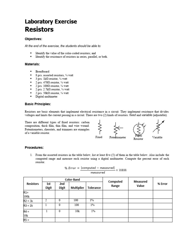 02 Laboratory Exercise 12 | PDF | Resistor | Physical Quantities