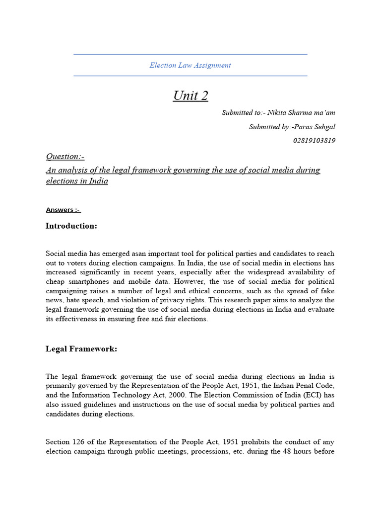 Election Law Assignment Role of Media in Elections by Paras Sehgal | PDF | Social Media ...