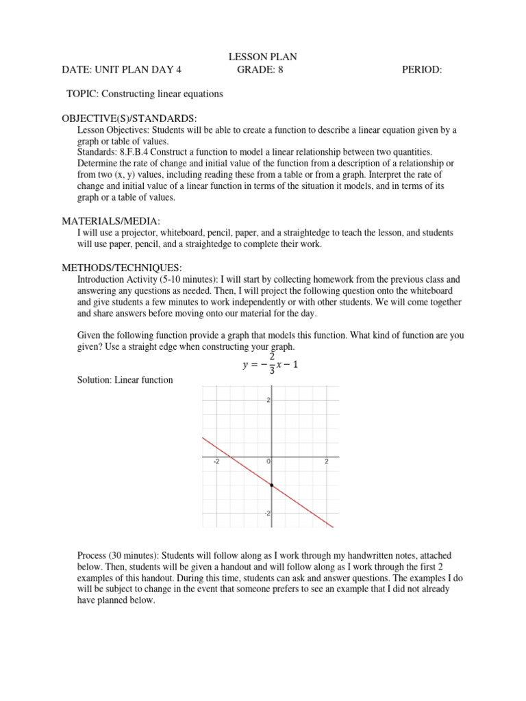 Lesson Plan Day 4 | PDF | Function (Mathematics) | Equations