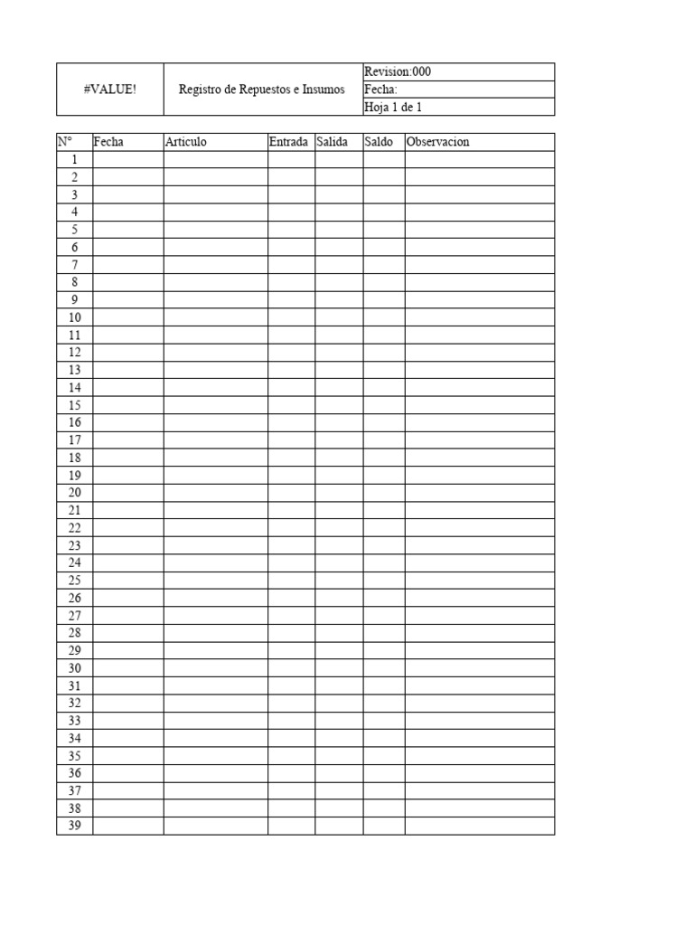 Check List Repuestos e Insumos | PDF