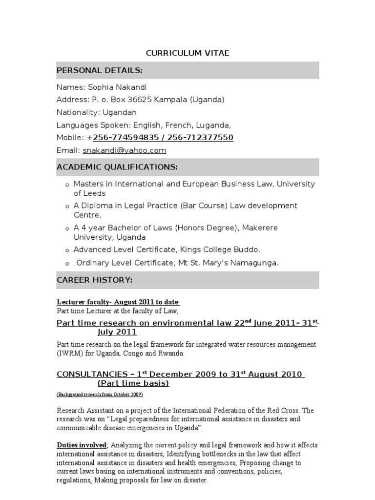 CV | Download Free PDF | Employment | Uganda
