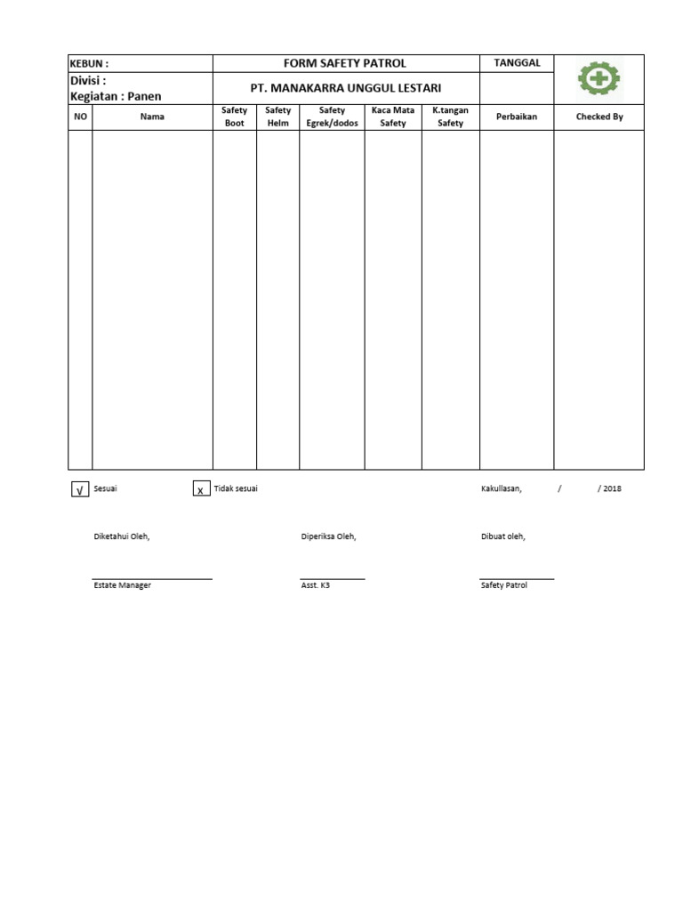 Form Inspeksi Safety Patrol Kebun Panen | PDF