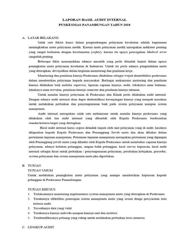 Laporan Hasil Audit Internal 2018 Revisi New | PDF