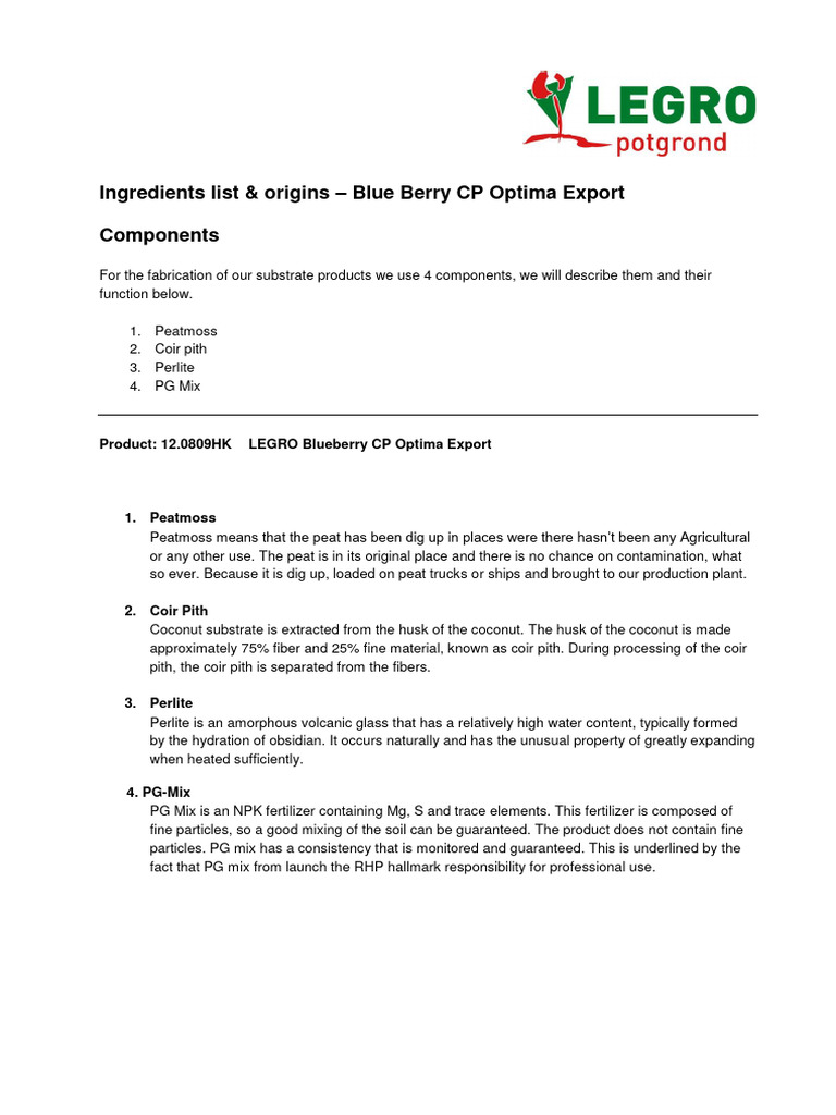 Ingredients and Origins Blueberry CP Optima - CL | PDF | Certification ...