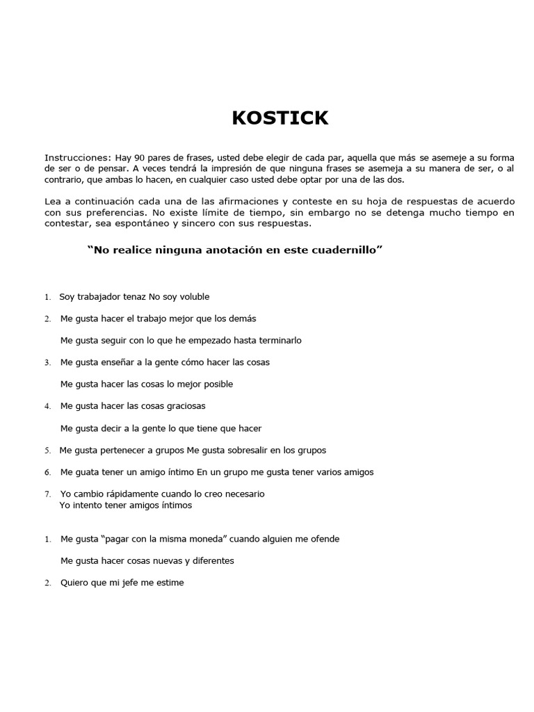 Kostik - Cuadernillo de Aplicacion | PDF