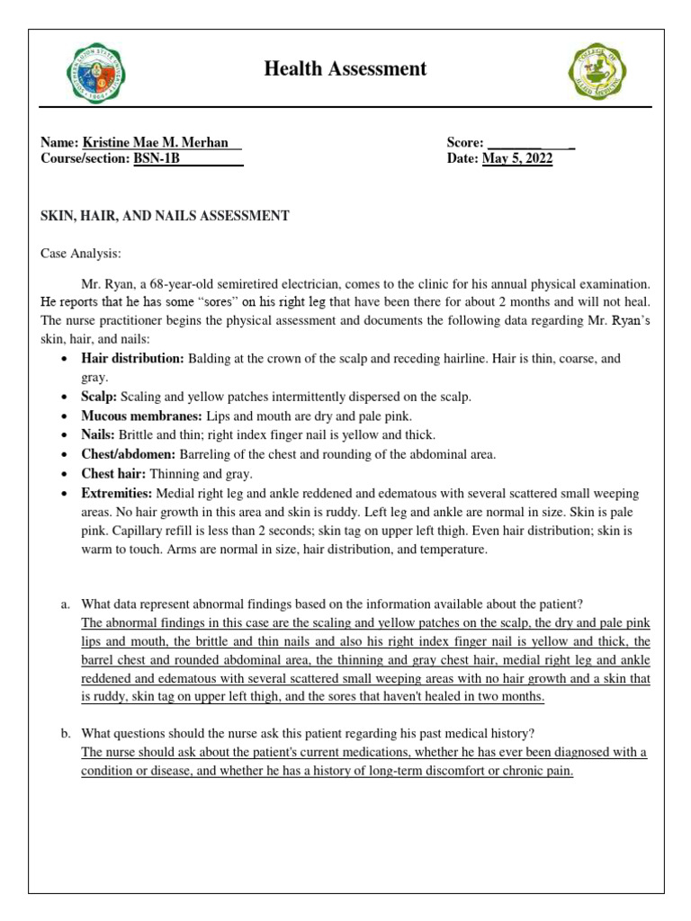 Skin, Hair, and Nails Assessment | PDF