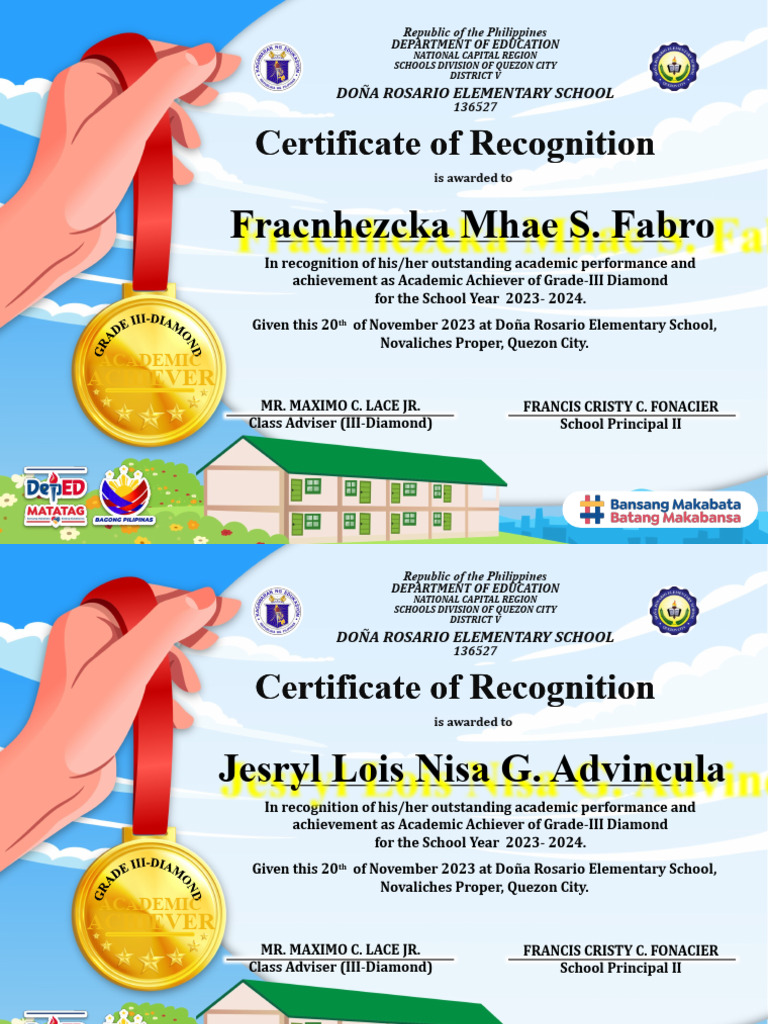 CERTIFICATE 2023 Q1 Deped Themed Design | PDF | Metro Manila ...