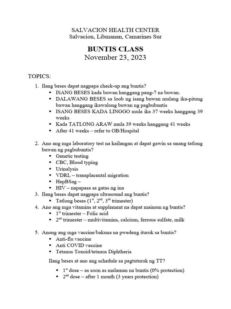 Buntis Class | PDF