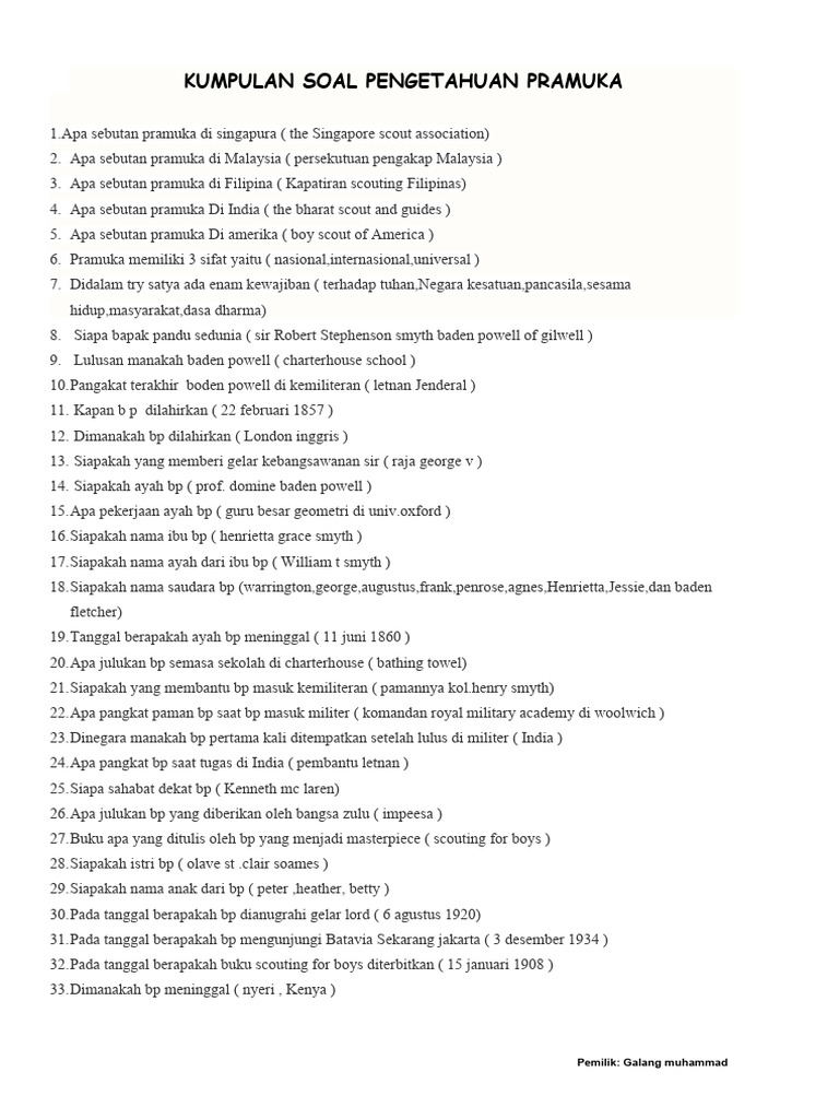 Kumpulan Soal Pengetahuan Pramuka | PDF