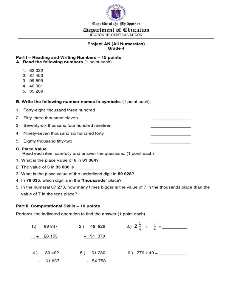 Grade 4 Project AN Edited | PDF | Mathematics