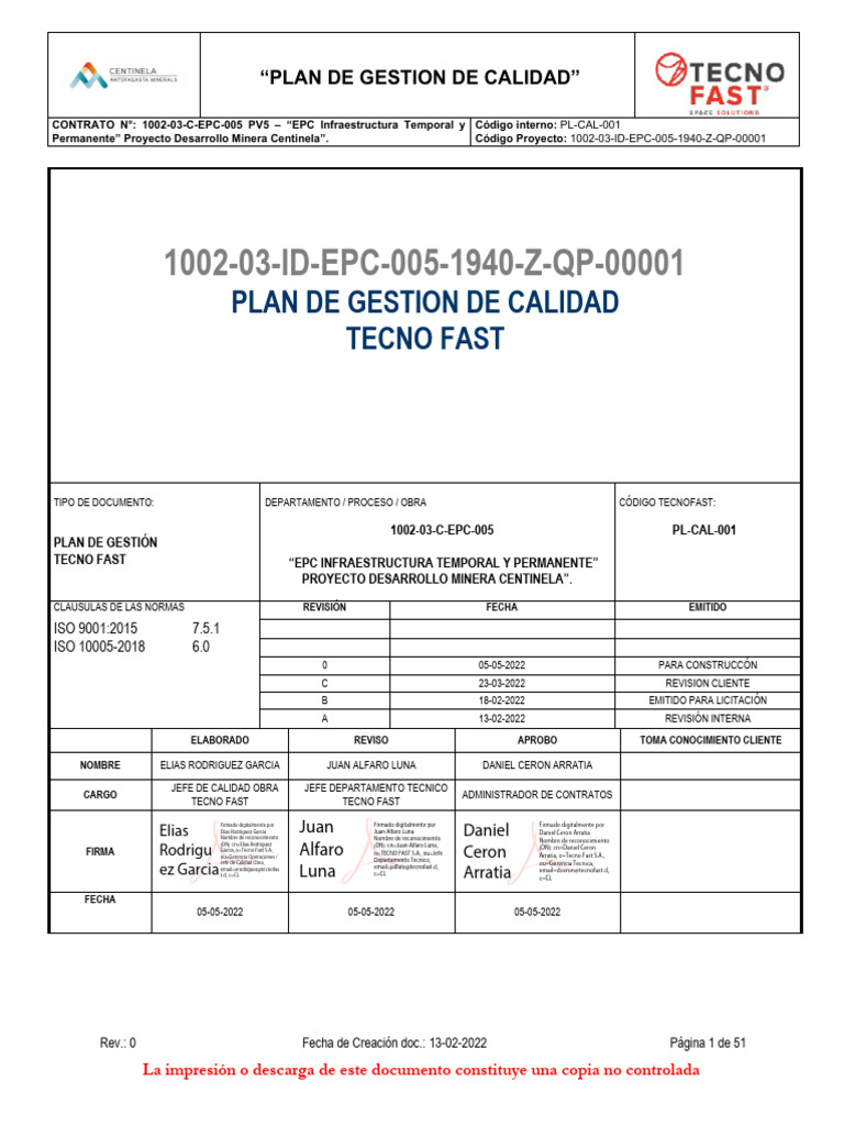 1002-03-ID-EPC-005-1940-Z-QP-00001 - 0 Plan de Calidad | PDF | Calidad (comercial) | Sistema de ...