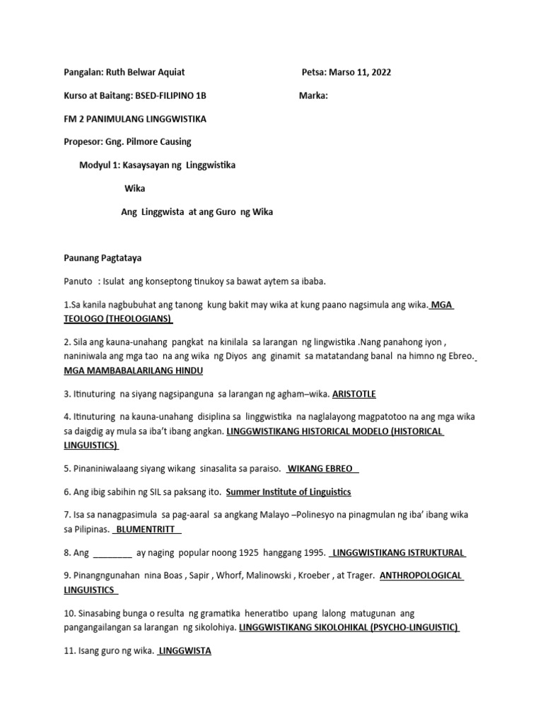 FM 2 Panimulang Linggwistika Module 1 (Ruth B. Aquiat BSED-FILIPINO 1B ...