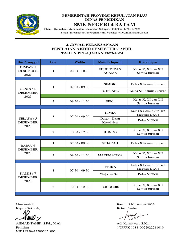 Jadwal Pas Ganjil 2023-2024 | PDF