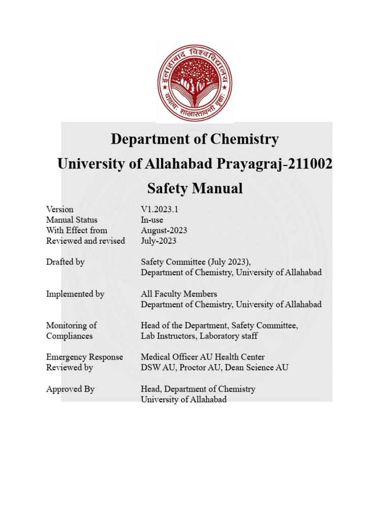 Safety Manual Chemistry UoA V1 2023 1 PDF Laboratories Waste